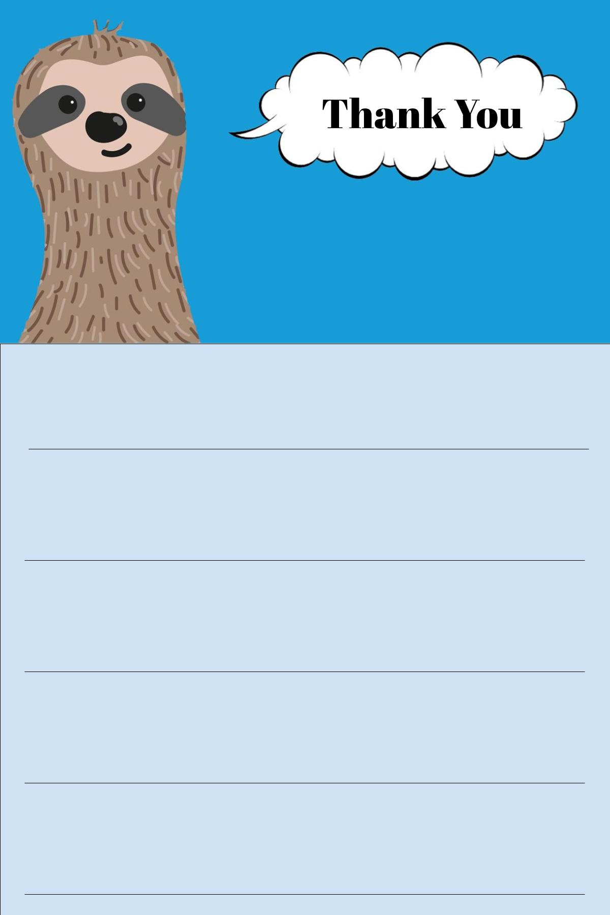 Sloth Birthday Thank You Note – They Are Young